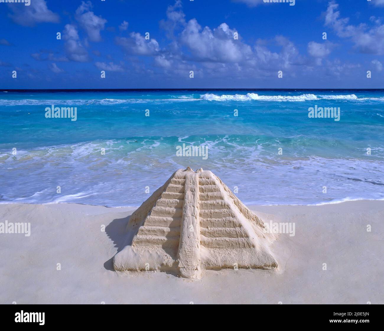 Pyramid-shaped sandcastle, Hotel Zone, Cancun, Yucatán Peninsula ...
