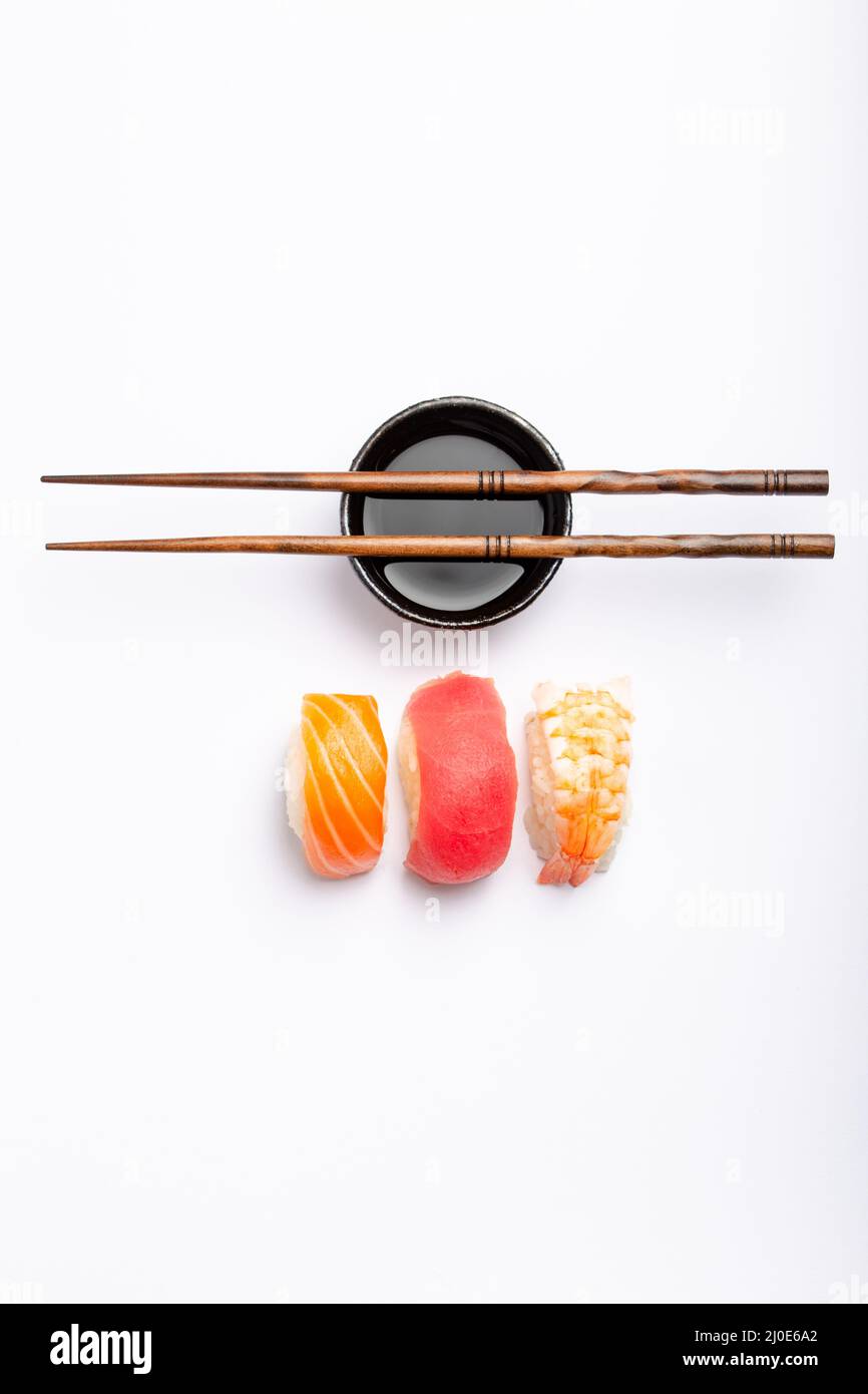 Sushi on white background Stock Photo - Alamy