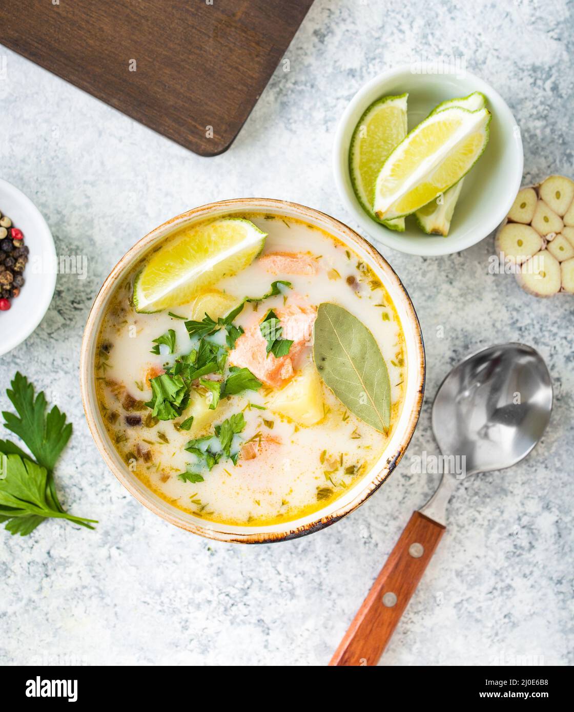 Fish salmon soup Stock Photo - Alamy