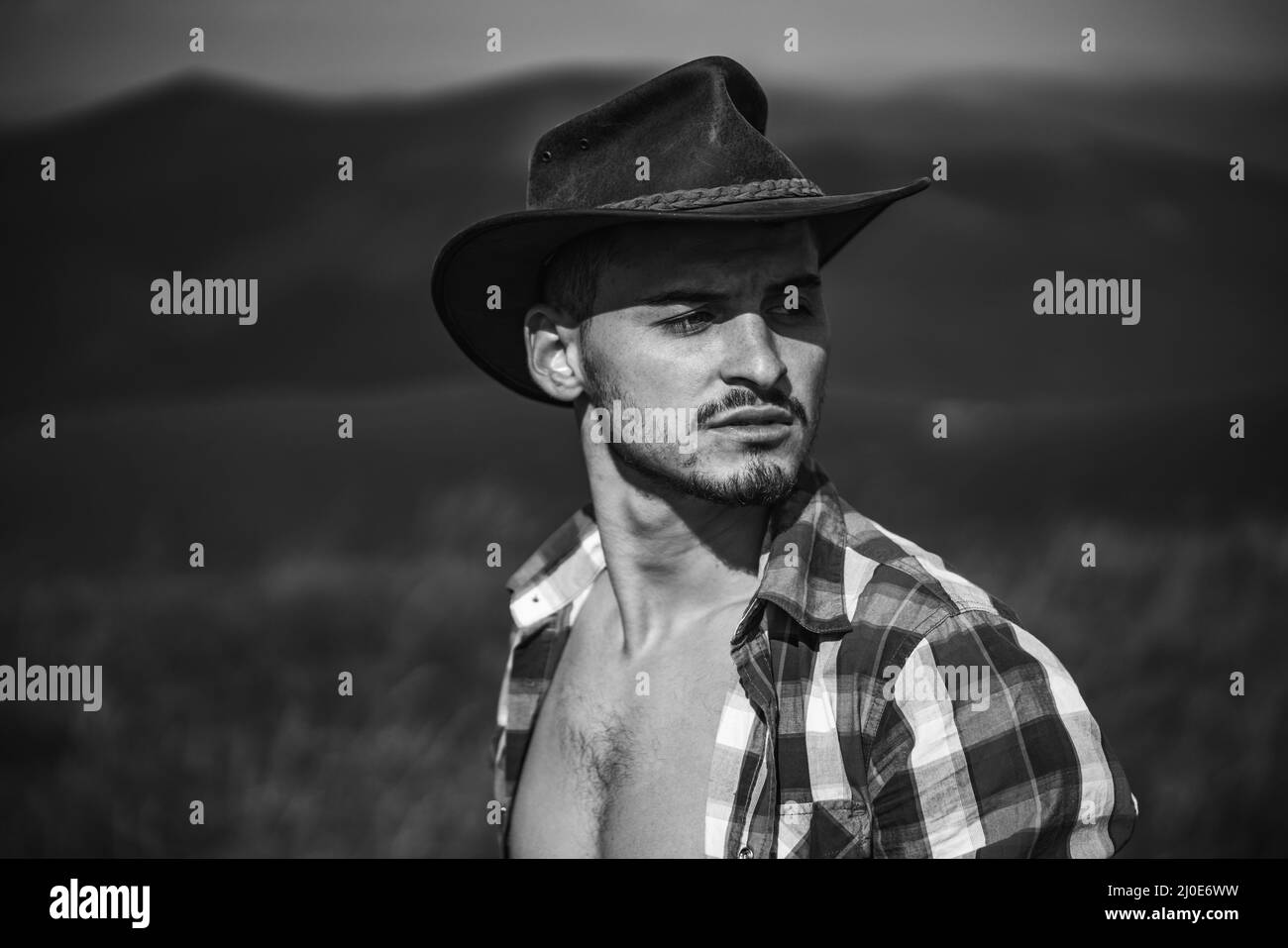 Cowboy western men. Man on camping. Trekking, travel and tourism ...