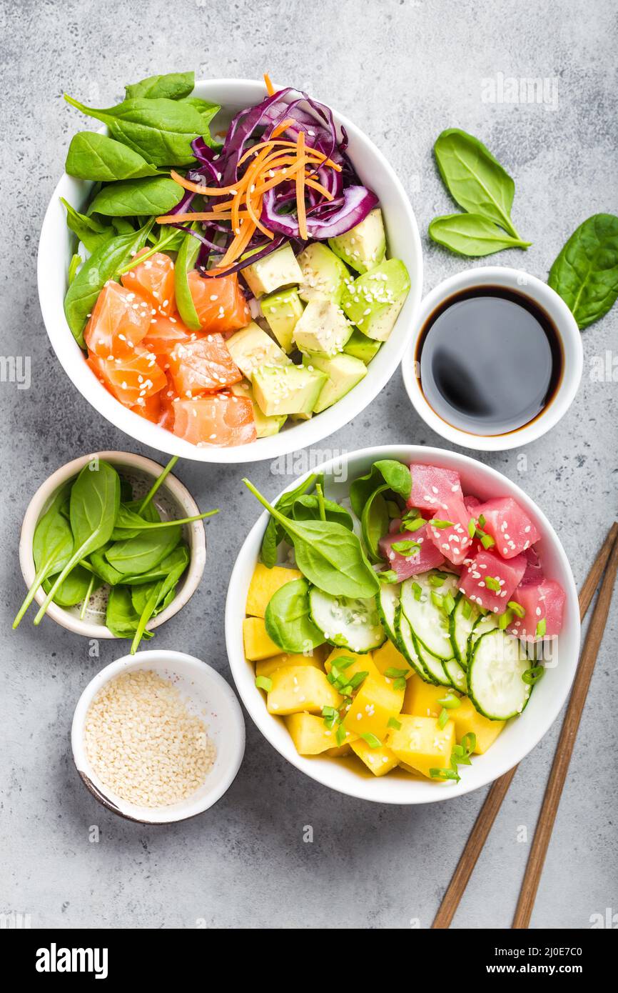 Poke bowls with fish Stock Photo - Alamy
