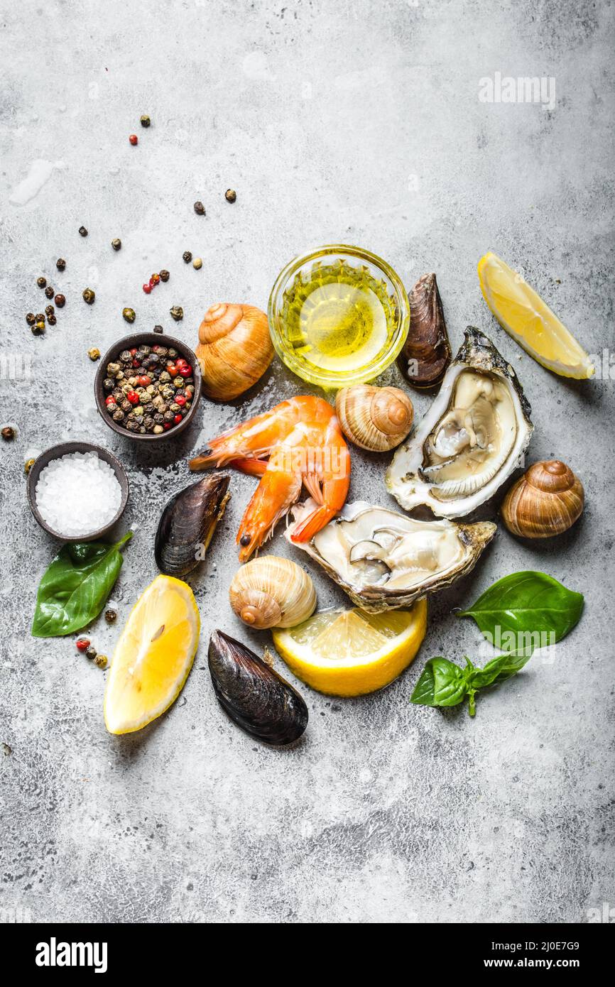 Seafood fresh assortment Stock Photo - Alamy