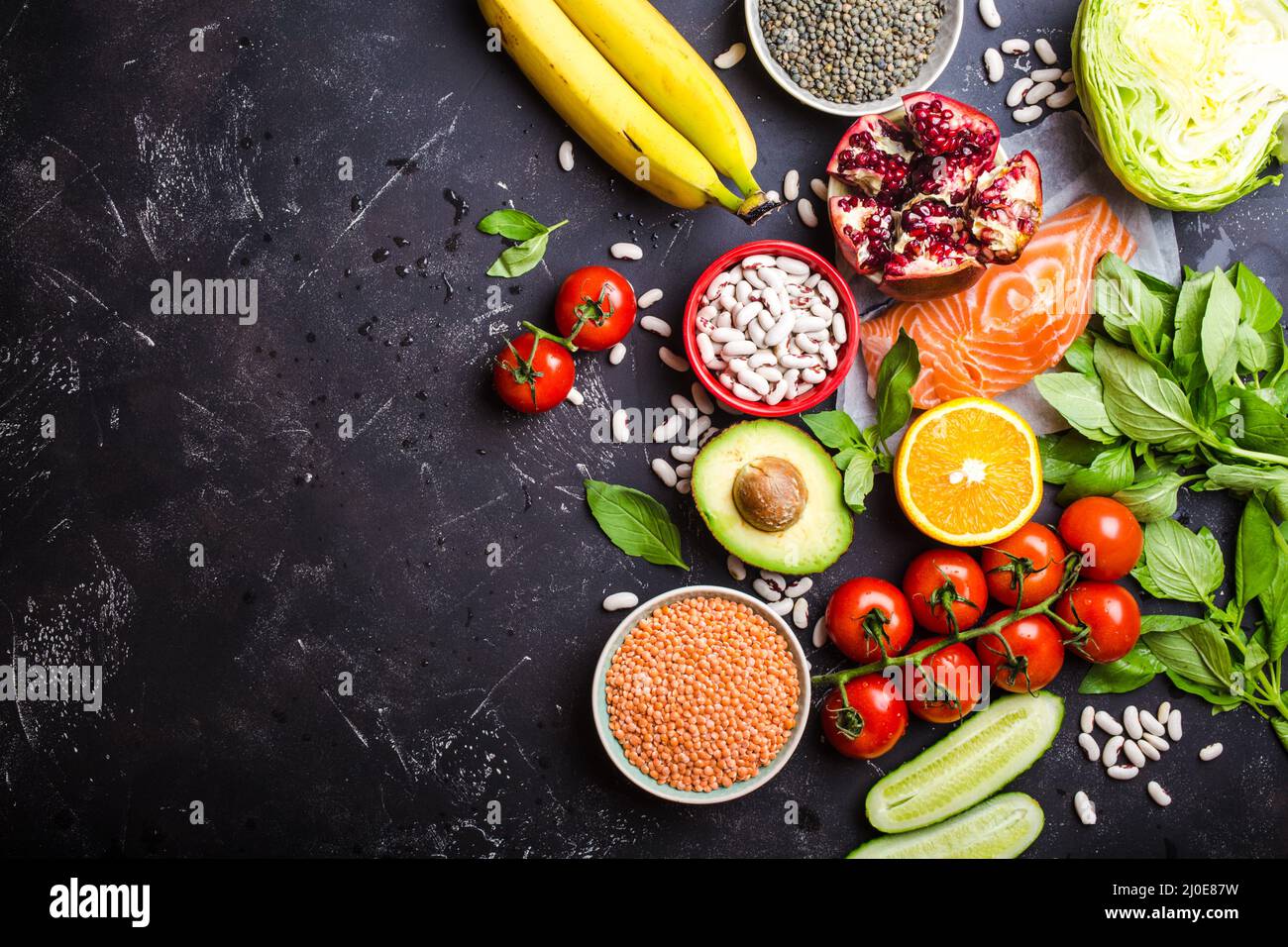 Top view of healthy diet food Stock Photo - Alamy