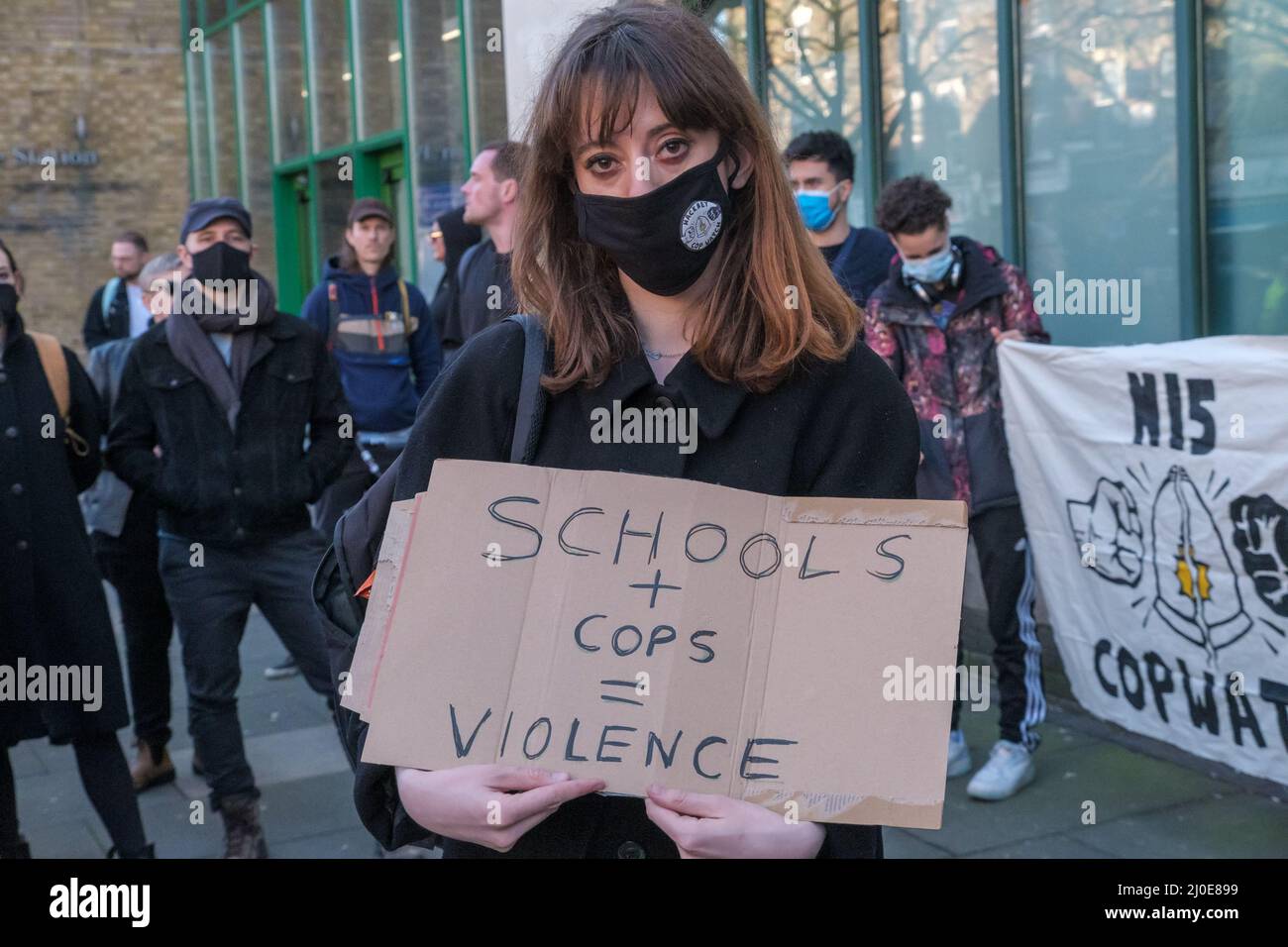 London, UK. 18th Mar 2022. Hackney Cop Watch lead a protest at Stoke ...