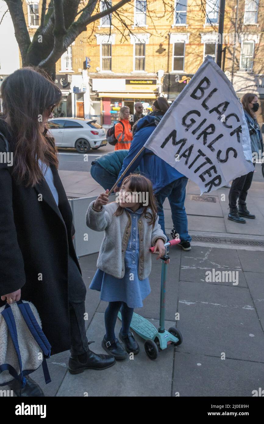 London, UK. 18th Mar 2022. Black Girls Matter. Hackney Cop Watch lead a ...