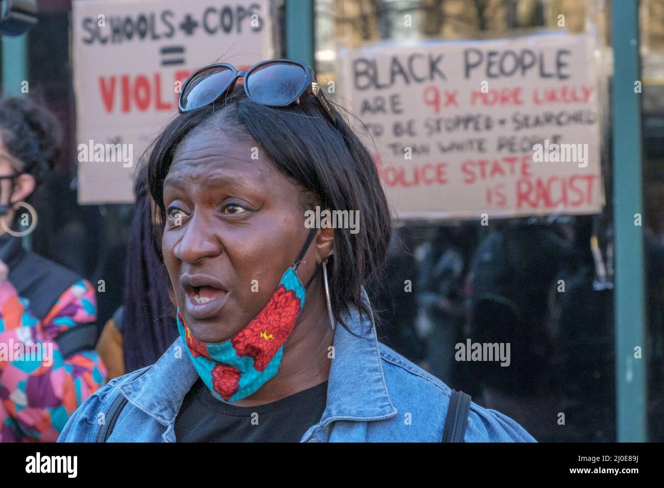 London, UK. 18th Mar 2022. Hackney Cop Watch lead a protest at Stoke ...