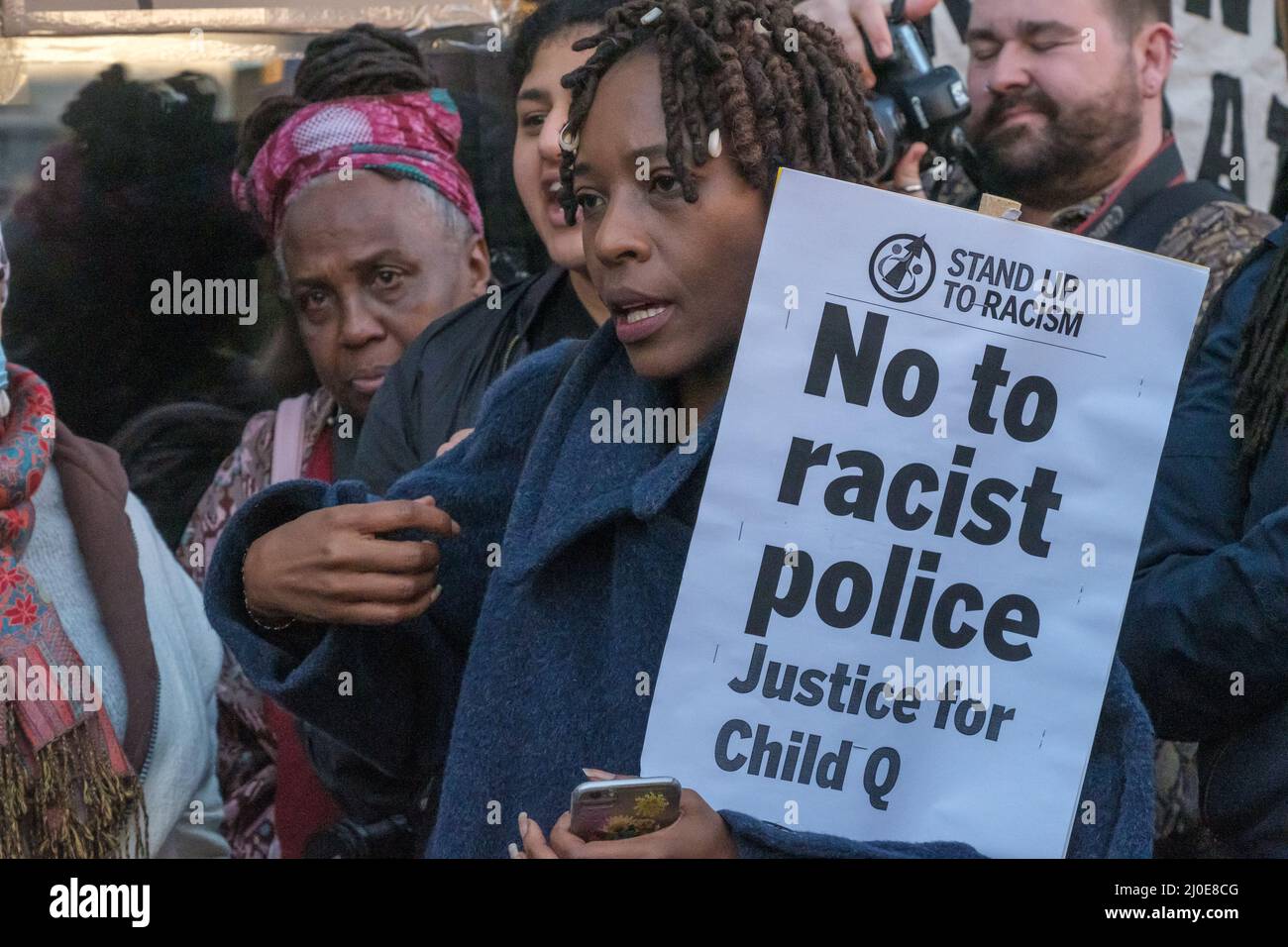 London, UK. 18th Mar 2022. Hackney Cop Watch lead a protest at Stoke ...