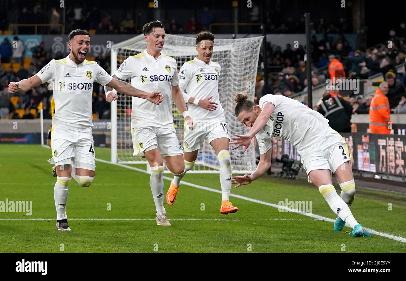 Leeds United's Luke Ayling (right) celebrates with team-mates after ...