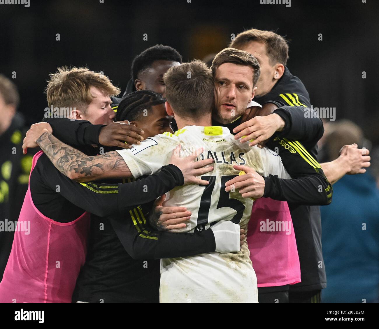 Stuart Dallas #15 of Leeds United celebrates Leeds 2-3 win with his ...