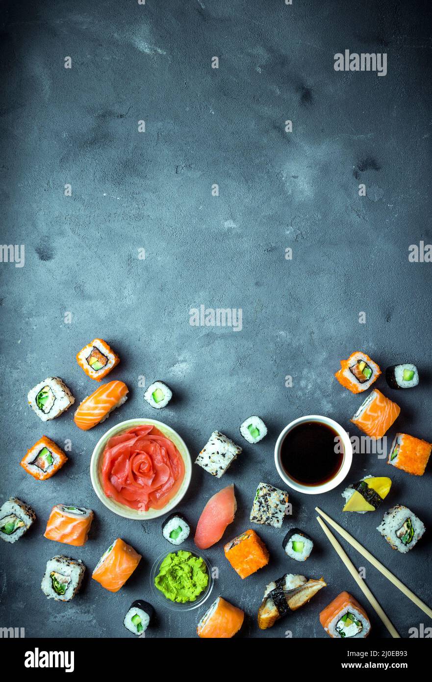 Japanese sushi background Stock Photo - Alamy