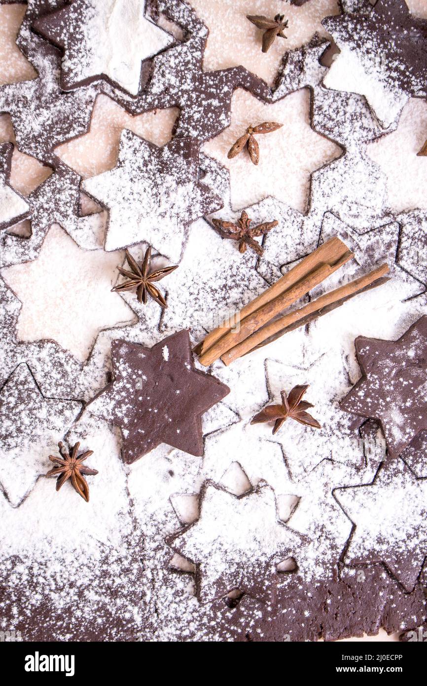 Cutting gingerbread cookies. Process of baking cookies at home Stock ...
