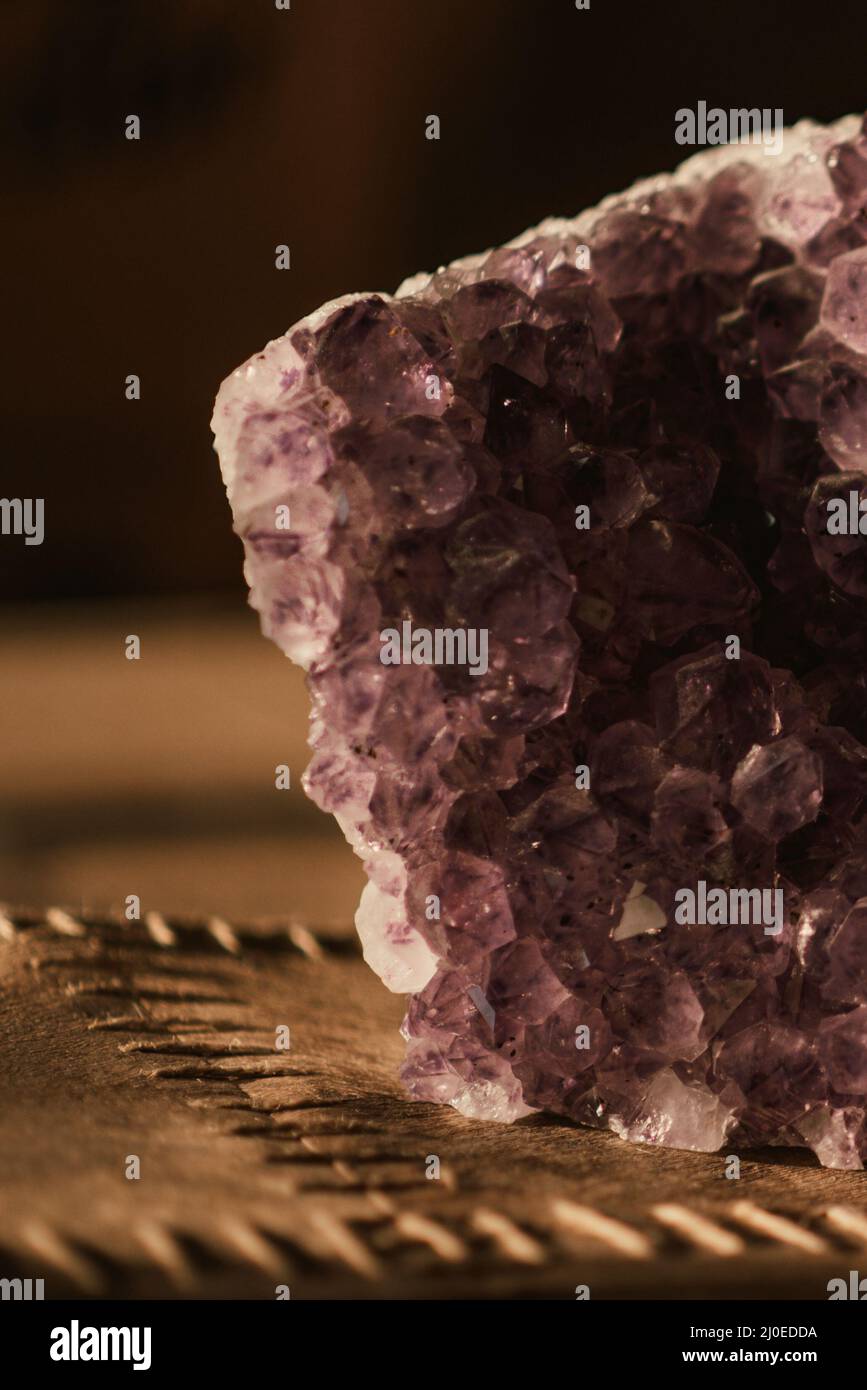 Close-up shot of an Amethyst texture on a blurred background Stock ...