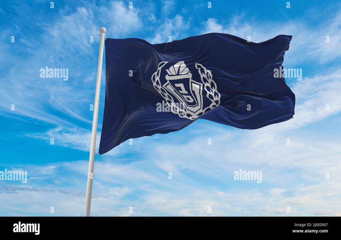 flag of Prison Service , Israel at cloudy sky background on sunset ...
