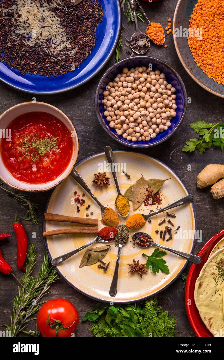 Spices, grains and beans Stock Photo - Alamy