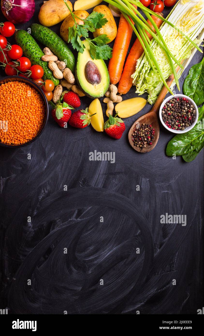 Food frame with vegetables, fruits and beans Stock Photo - Alamy