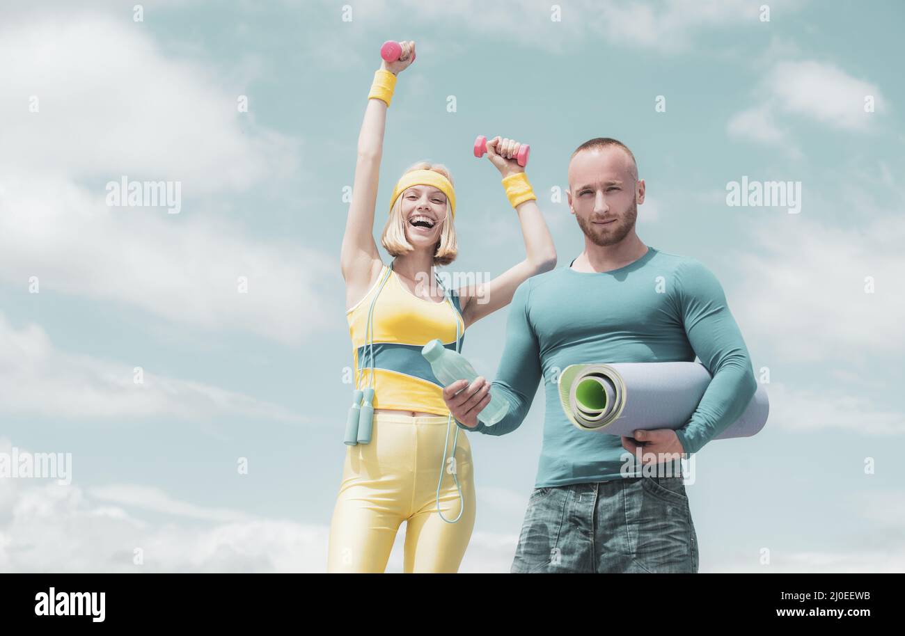 Boyfriend and girlfriend ready to sport exercise. Girl personal fitness ...