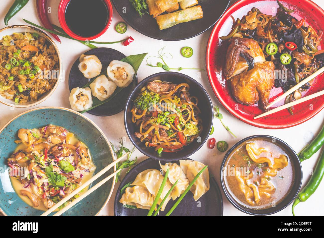 Assorted Chinese food set, toned Stock Photo - Alamy