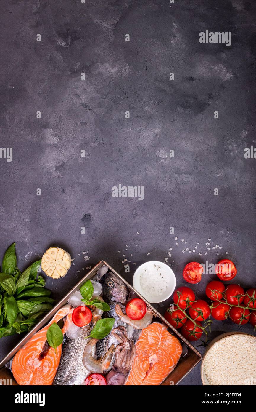 Assorted fish and seafood Stock Photo - Alamy