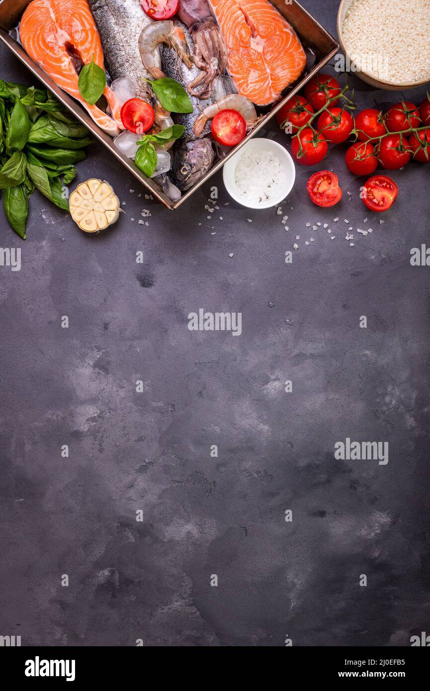 Assorted fish and seafood Stock Photo - Alamy