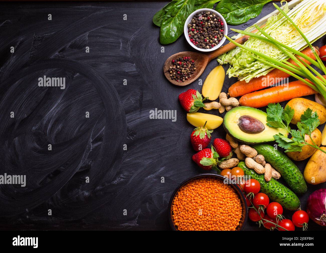 Food frame with vegetables, fruits and beans Stock Photo - Alamy