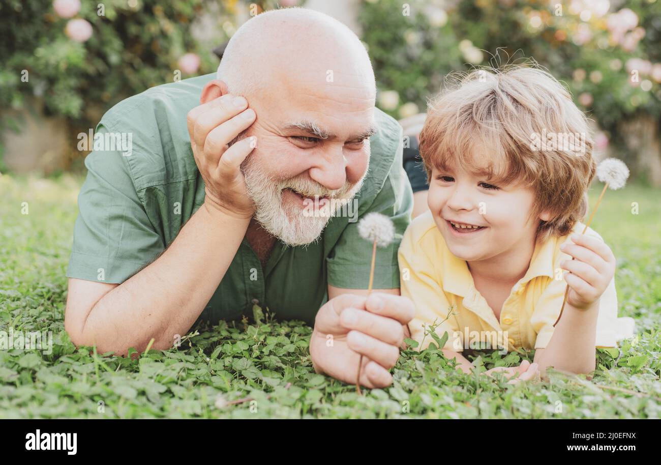 Portrait of happy senior man father smiling and happy cute son. Father ...