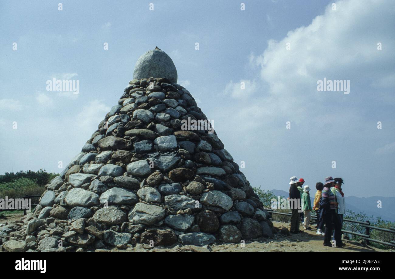 Viewpoint with a cone of rocks at a mountain-peak at Jirisan National ...