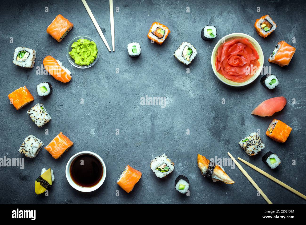 Japanese sushi background Stock Photo - Alamy
