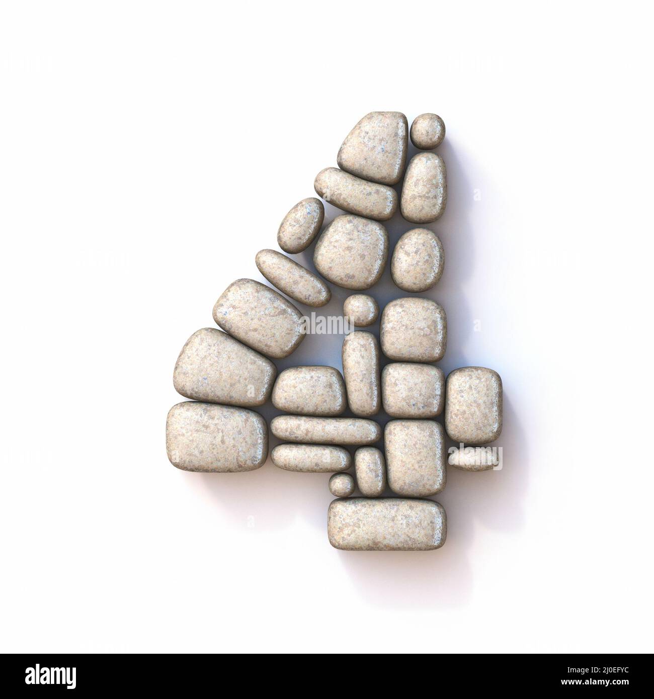 Pebble font Number 4 FOUR 3D rendering illustration isolated on white ...