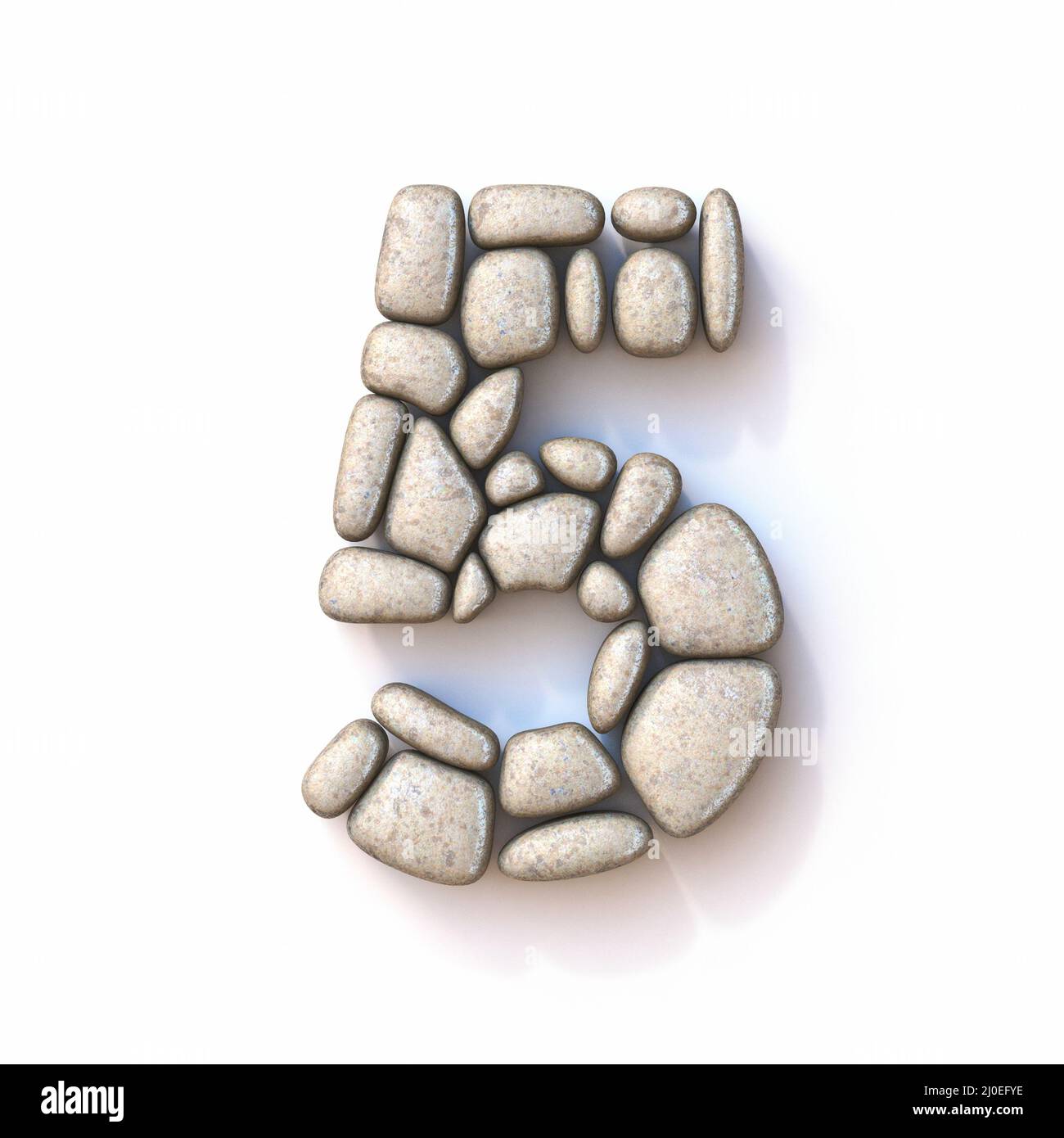 Pebble font Number 5 FIVE 3D rendering illustration isolated on white ...