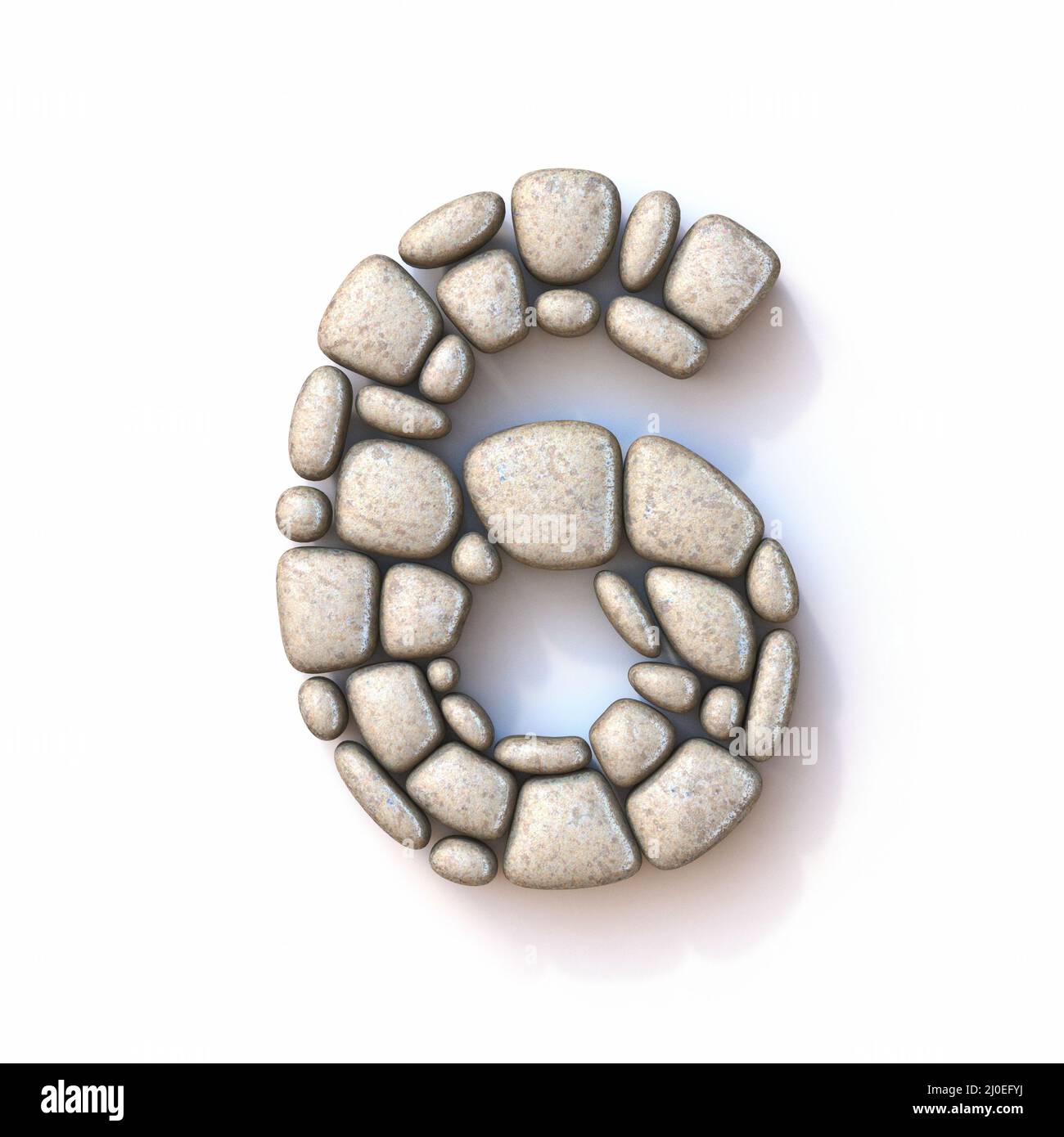Pebble font Number 6 SIX 3D rendering illustration isolated on white ...