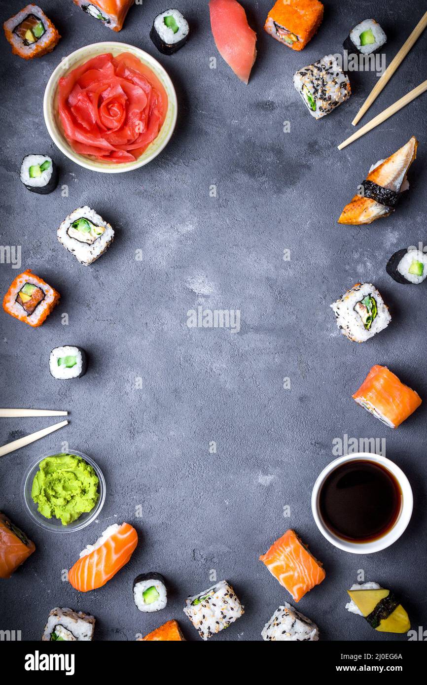 Japanese sushi background Stock Photo - Alamy
