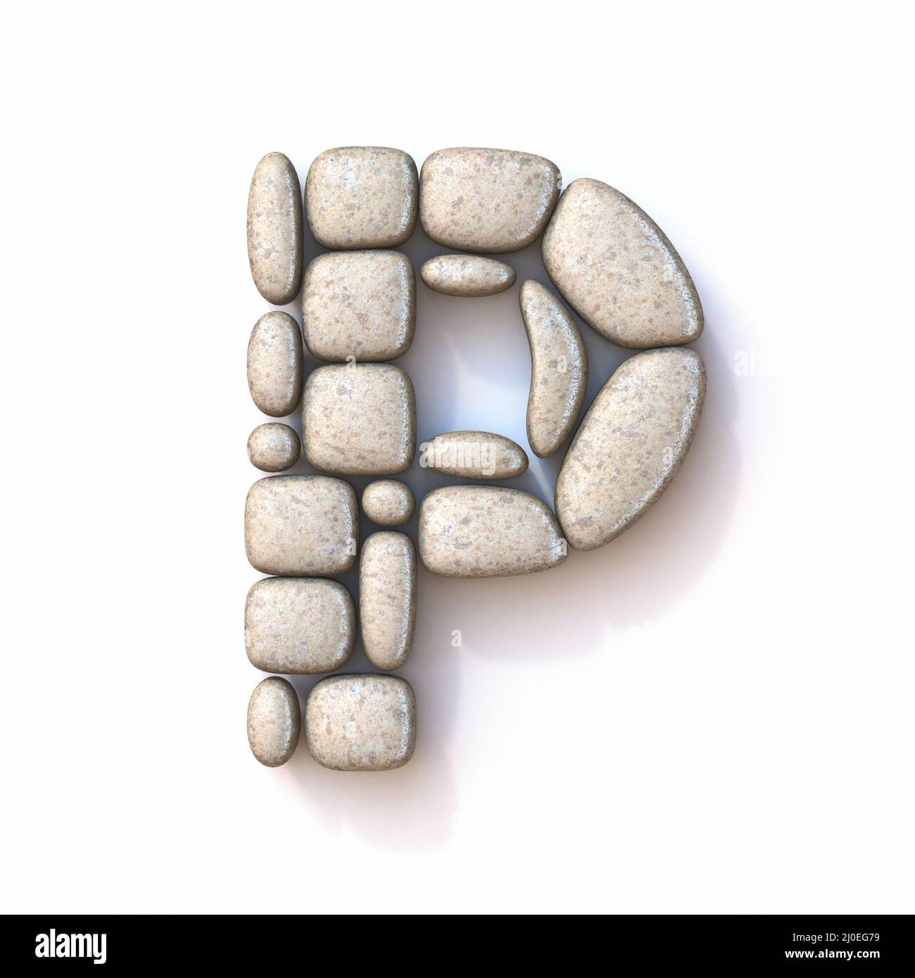 Pebble font Letter P 3D rendering illustration isolated on white ...