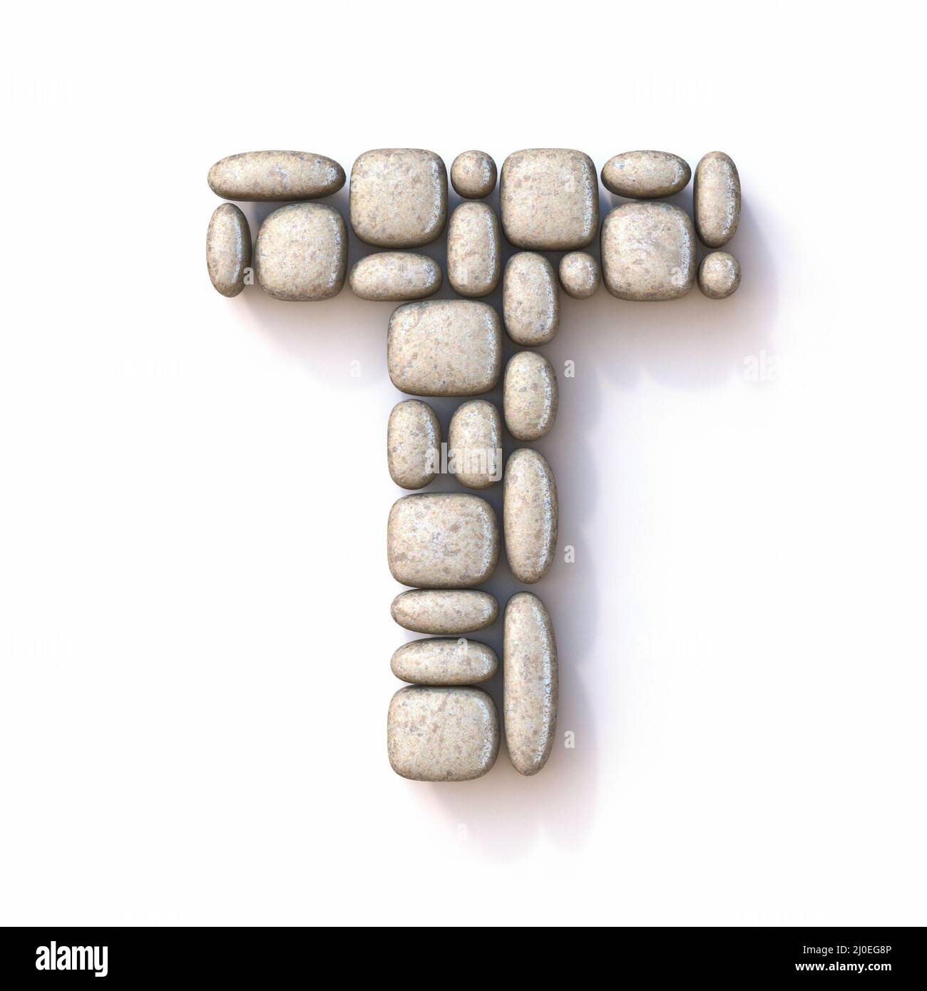 Pebble font Letter T 3D rendering illustration isolated on white ...
