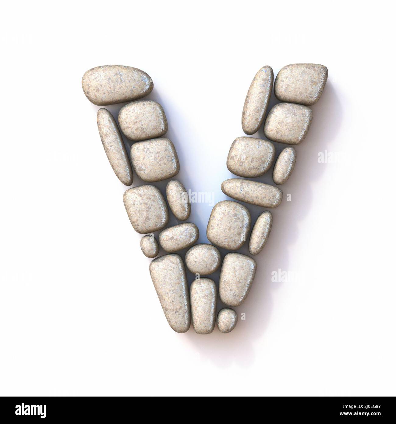 Pebble font Letter V 3D rendering illustration isolated on white ...