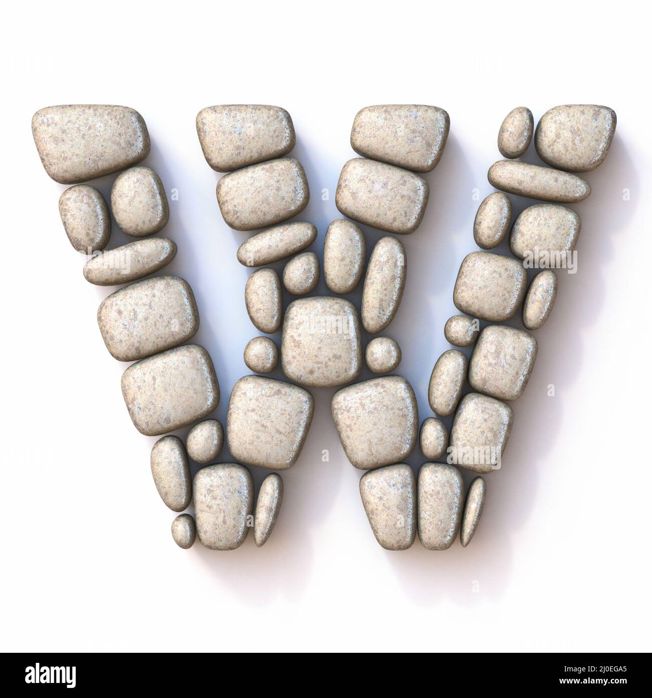 Pebble font Letter W 3D rendering illustration isolated on white ...
