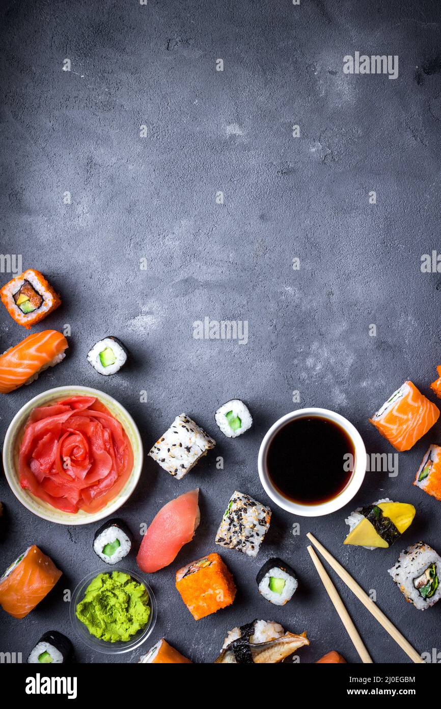 Japanese sushi background Stock Photo - Alamy