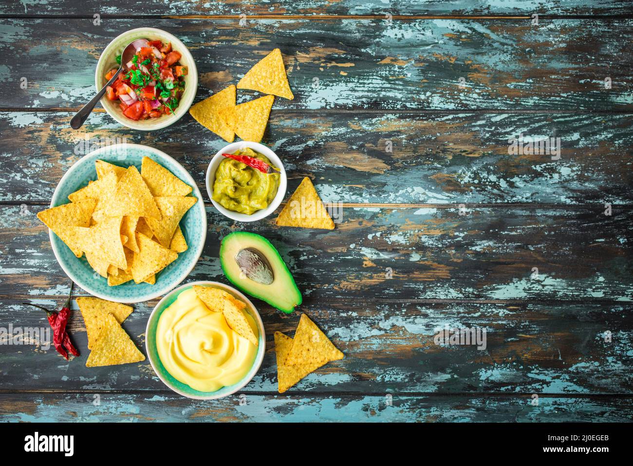 Tortilla chips and assorted dips Stock Photo - Alamy