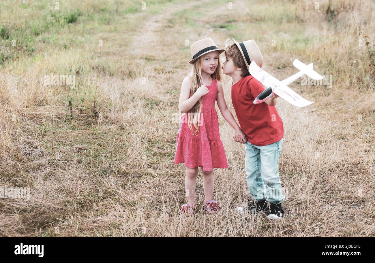 Kids kiss. Love story for cute children. Romantic and love. Childhood ...