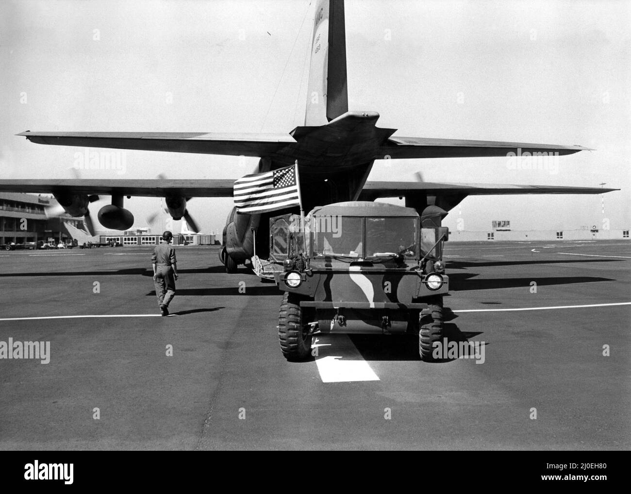 A Lockheed C-130 Hercules arrives at Newcastle Airport carrying ...