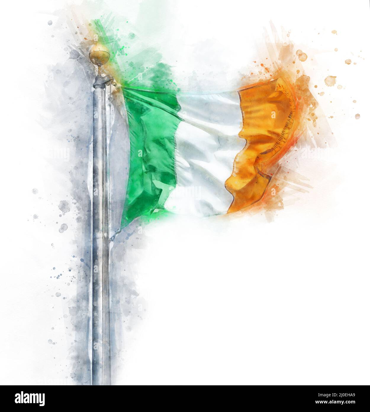 Watercolor sketch of Irish flag of Ireland isolated over white ...