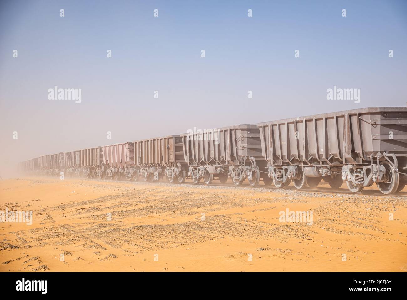 Freight cars of the longest train in the world crossing the desert in ...
