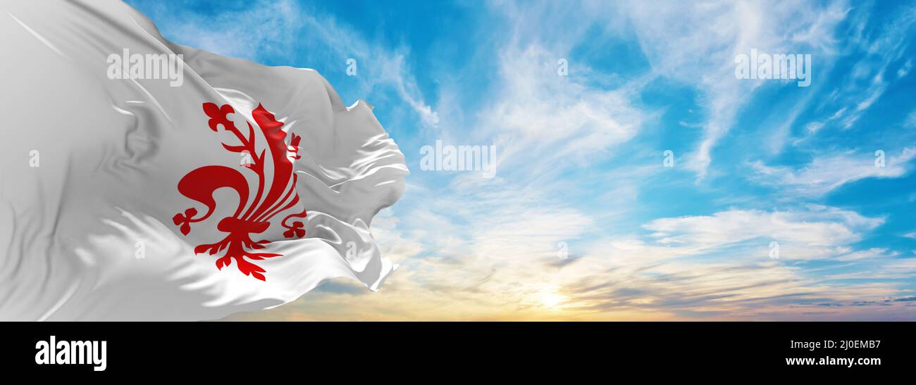 flag of Florence, Italy at cloudy sky background on sunset, panoramic ...