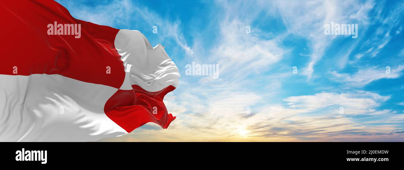 flag of Gaeta, Italy at cloudy sky background on sunset, panoramic view ...