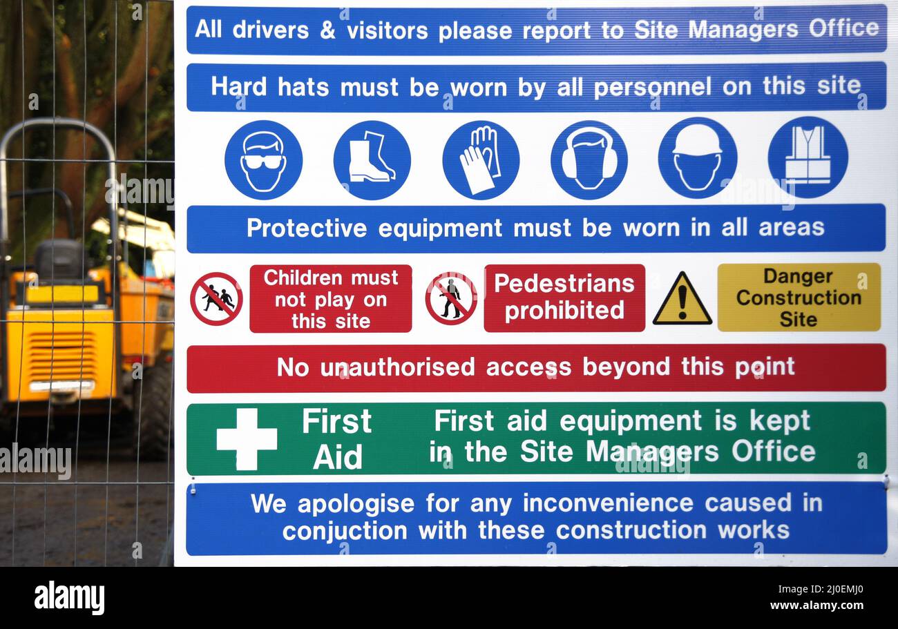 Building site safety information sign Stock Photo - Alamy