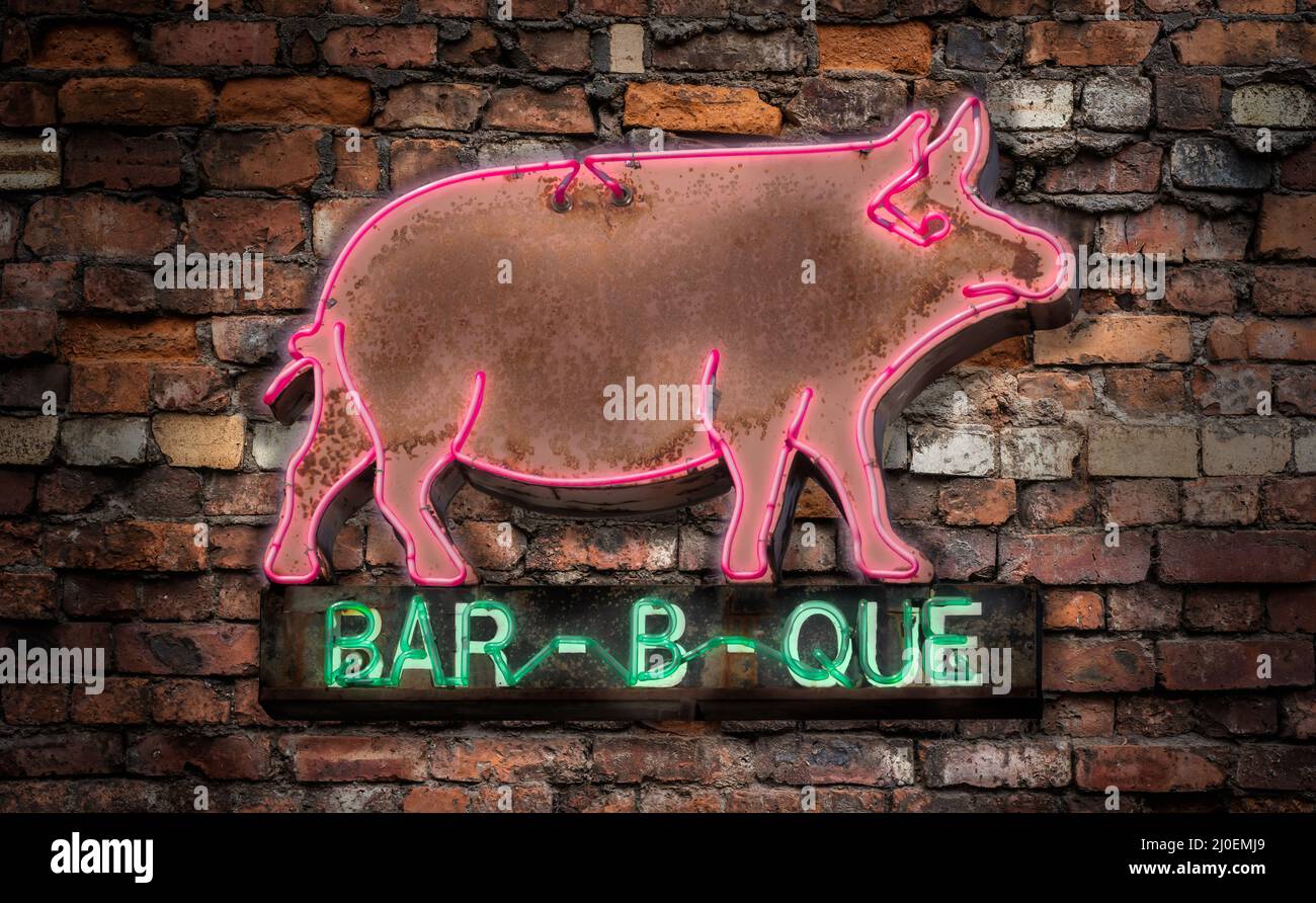 Neon Barbecue Diner Sign Stock Photo - Alamy