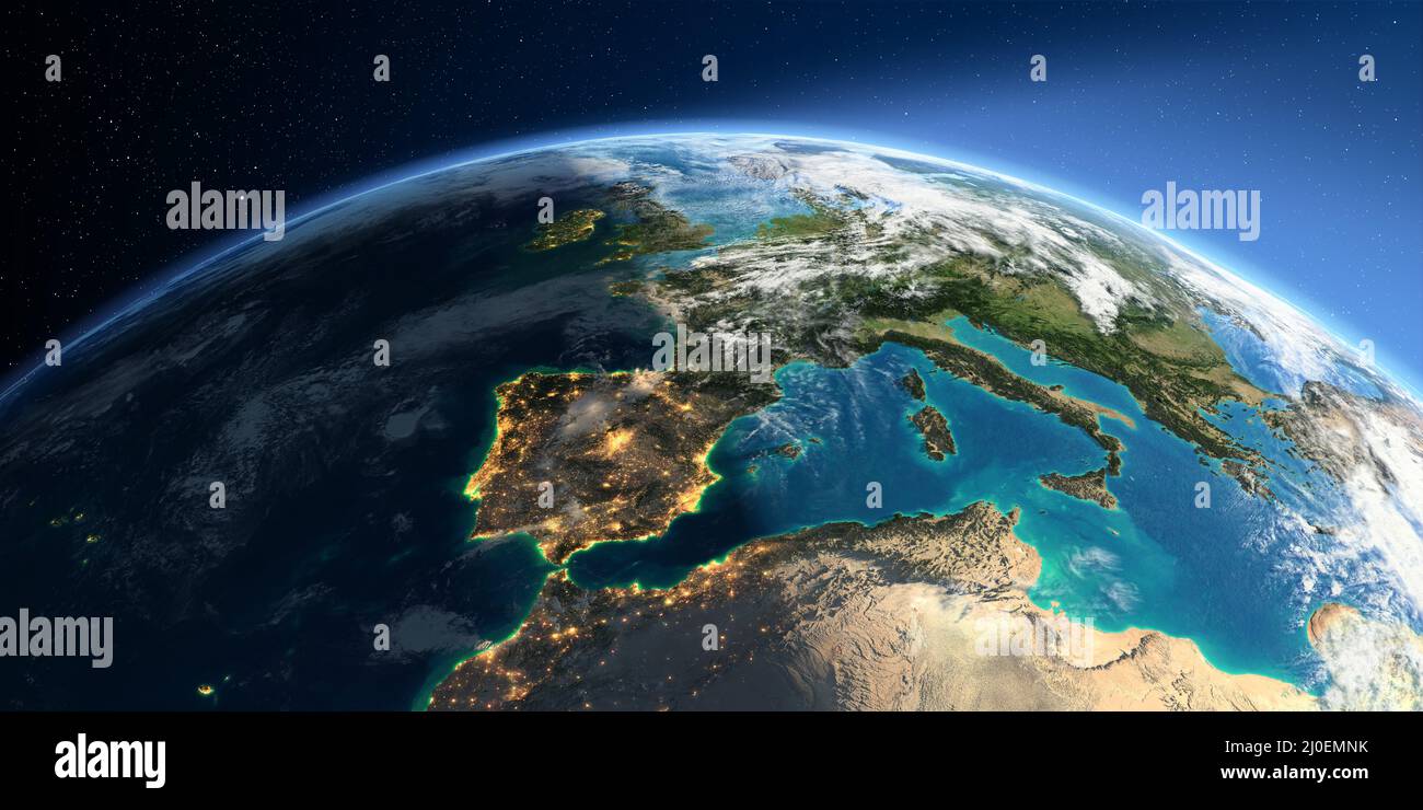 Detailed Earth. Spain and the Mediterranean Sea Stock Photo - Alamy
