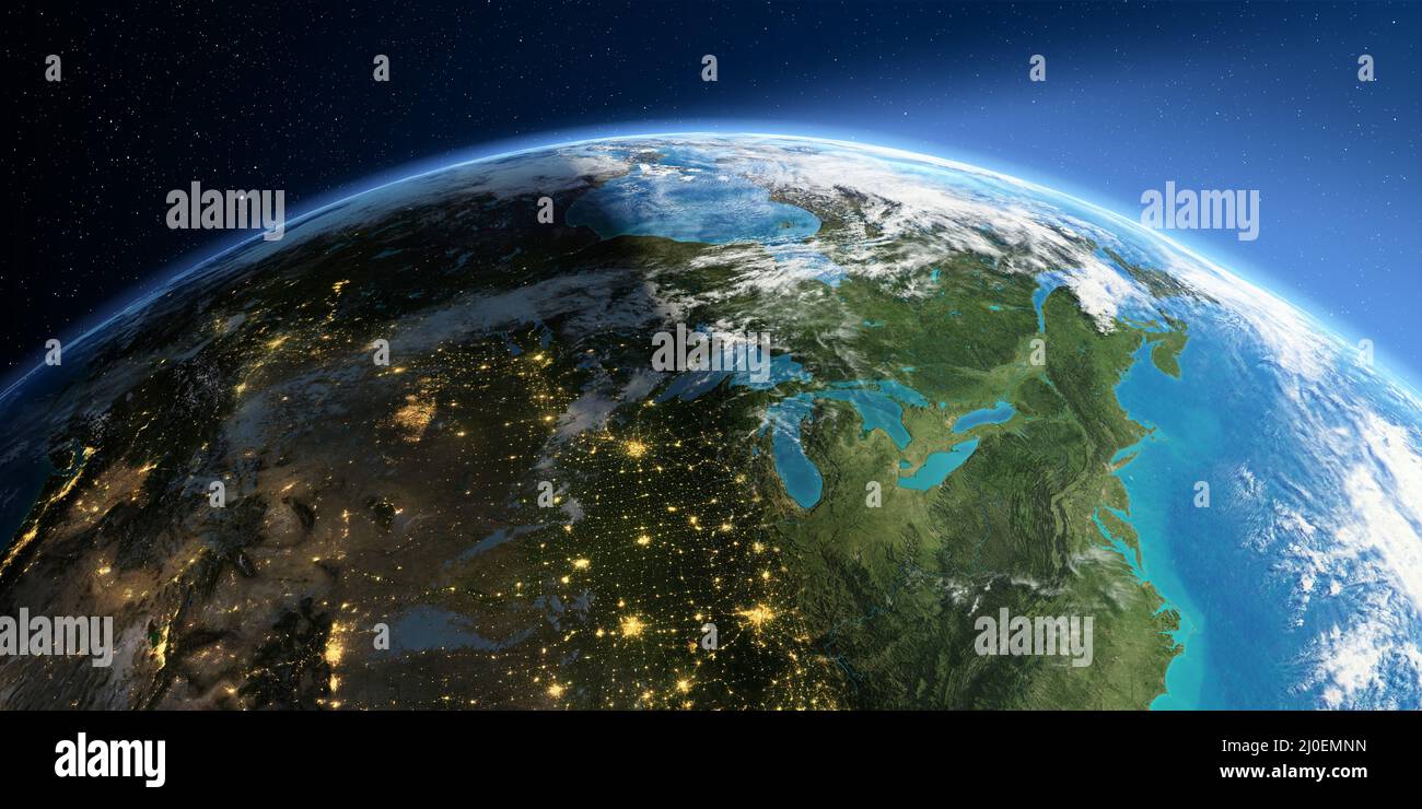 Detailed Earth. The northern U.S. states and Canada Stock Photo - Alamy