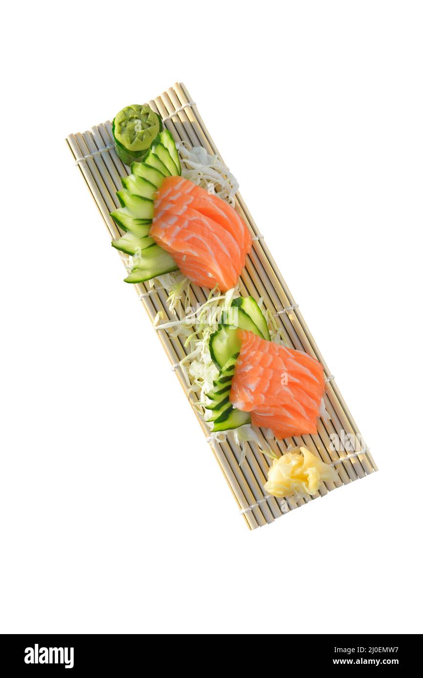 Salmon sashimi. Japanese food. white isolated background Stock Photo ...