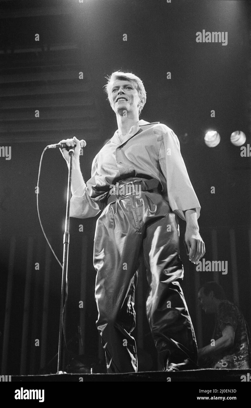 British pop singer David Bowie performing on stage during his concert ...