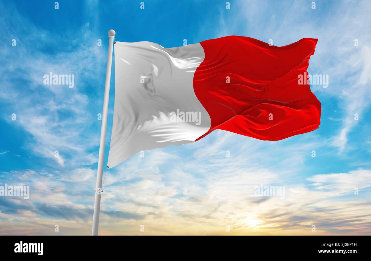 flag of Bari, Italy at cloudy sky background on sunset, panoramic view ...